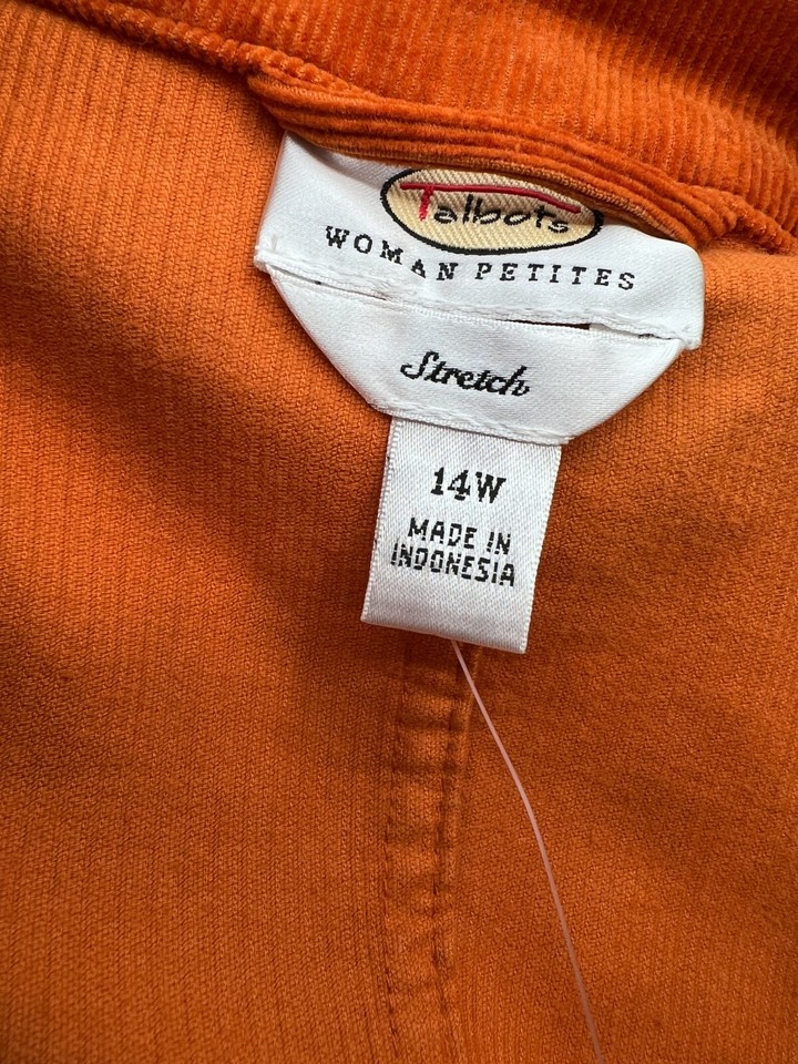 Talbots Orange Stretch Corduroy Button Front Jacket Blazer Woman ...
