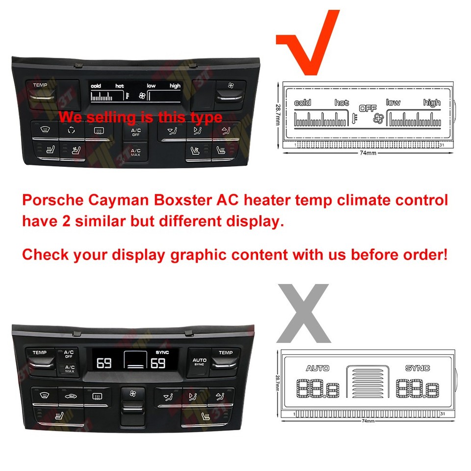 Display for Porsche 718 Boxster Cayman 981 982 AC Heater Temp Climate ...