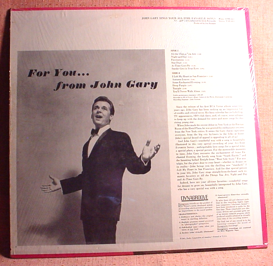 John Gary Mint/NM Stereo Lp - Gary Sings Your All-Time Favorite Songs ...