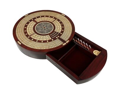 Round 4 Track Continuious Cribbage Board W/Card Storage Drawer Maple ...