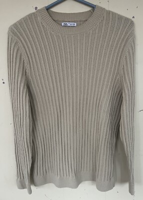 ZARA Beige Ribbed Crewneck 88% Cotton Sweater Size M RN 77302 | eBay