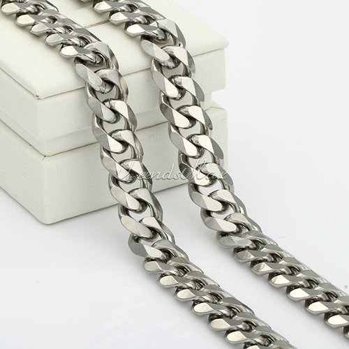 11MM Heavy Mens Chain Curb Link Silver Stainless Steel Necklace Jewelry ...