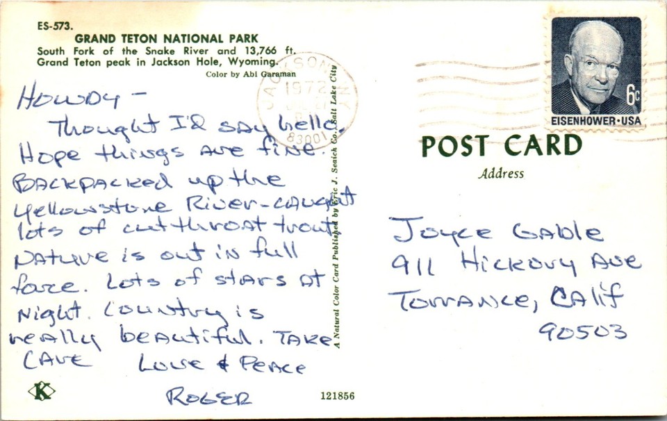 Postcard WY Grand Teton Peak National Park Mountains Jackson Hole Snake ...