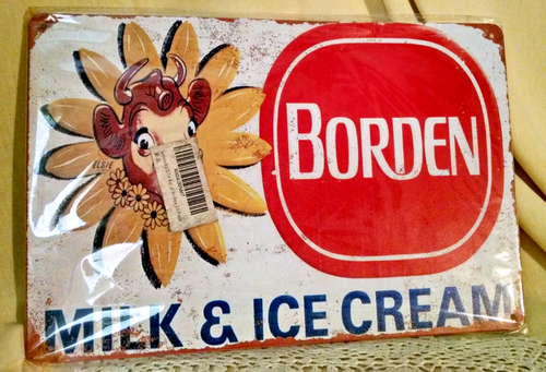 BORDEN MILK SIGN ICE CREAM ELSIE COW LOGO DISTRESSED METAL NEW RETRO ...