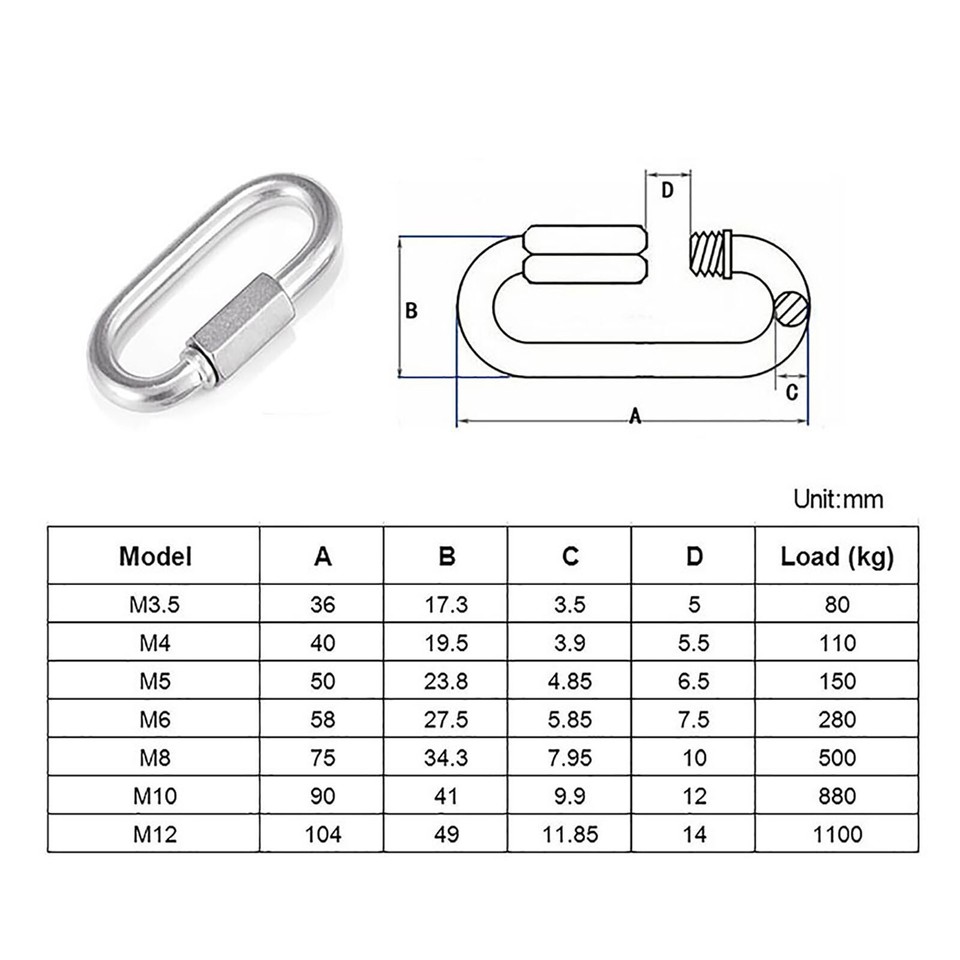 Stainless Steel Shackles Carabiner Clips Turnbuckle S Hook Simplex ...