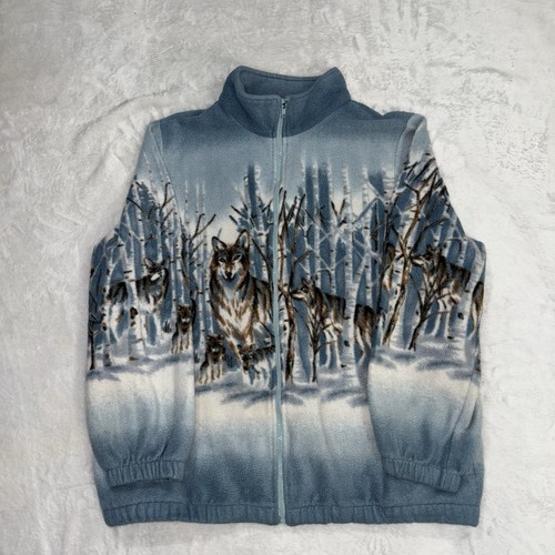 Blair Womens Vintage Wolf AOP Fleece Full Zip Up Jacket Large Winter ...