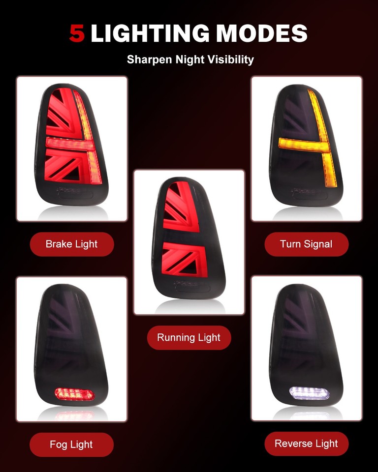 Smoke Tail Lights Union Jack For 2001-2006 Mini-Cooper S R50 R52 R53-W ...