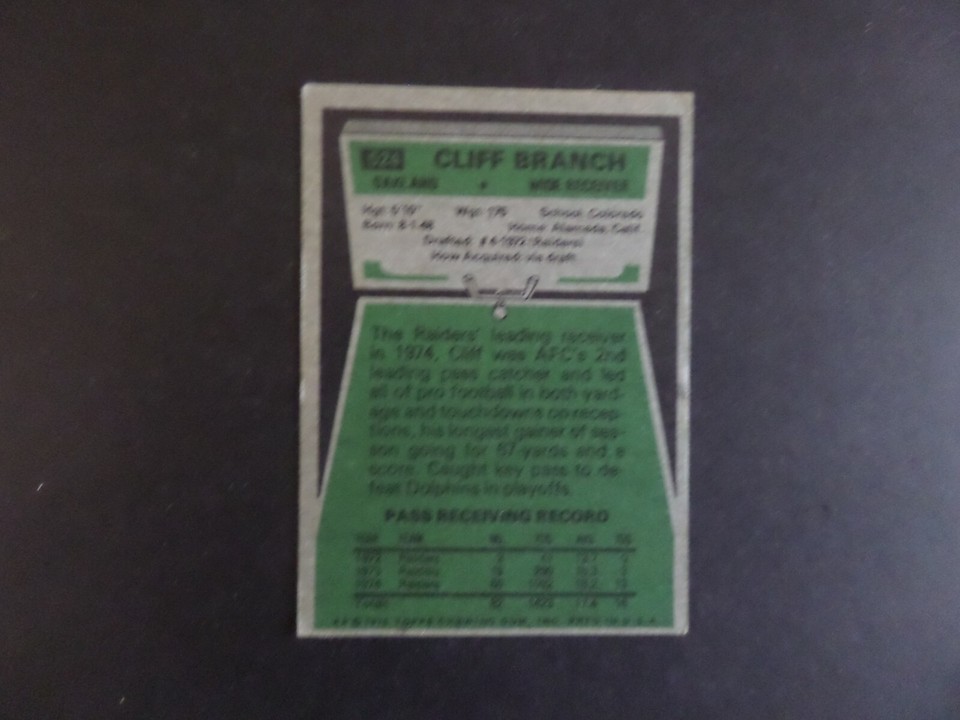 1975 TOPPS CLIFF BRANCH RAIDERS ROOKIE FOOTBALL CARD #524 EX BV $60.00 ...