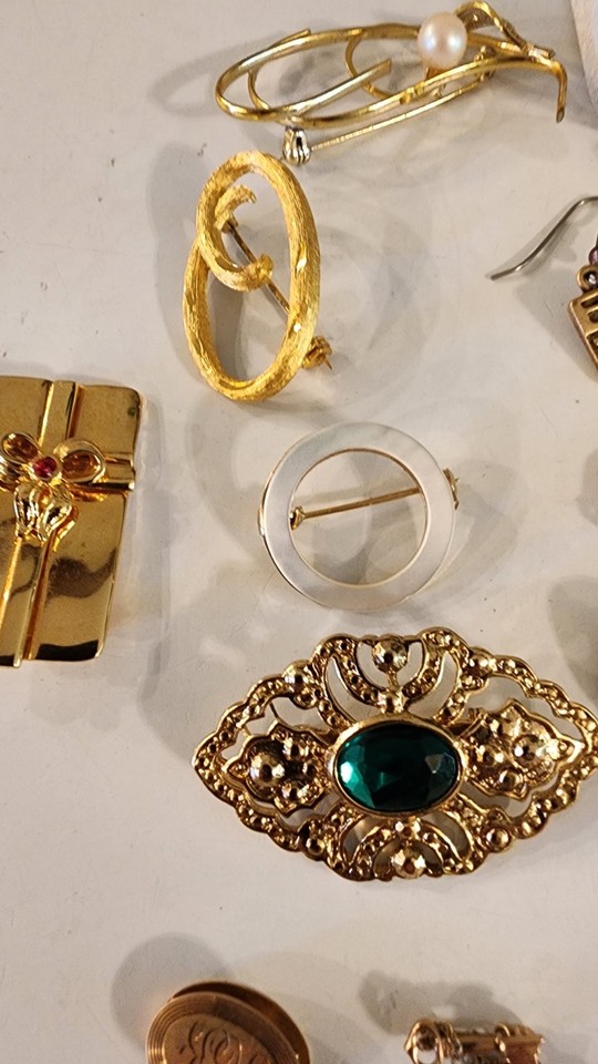 Vintage Estate Jewelry Brooch Pin Lot & Some Gold, signed LBG Roman ...