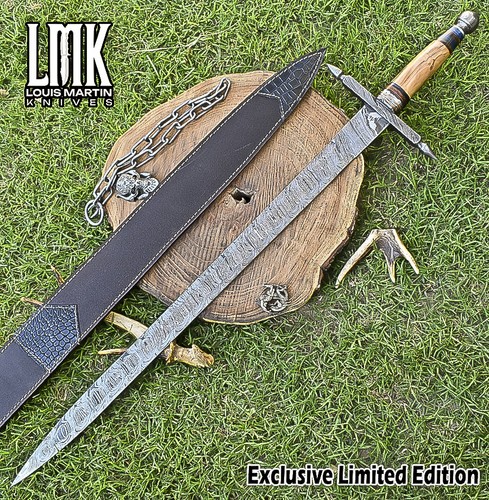 LMK Hand Crafted Twist Damascus Sword Olive Wood Unique Damascus Guard ...
