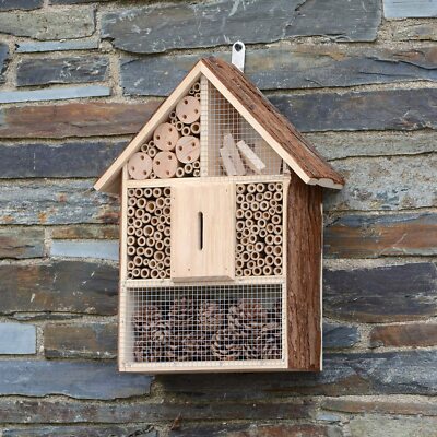 Large Wooden Insect Bee House Natural Wood Bug Hotel Shelter Garden ...