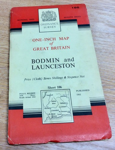 Vintage Ordnance Survey One Inch Cloth Map Of Bodmin And Launceston ...