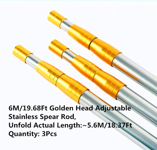 3Pcs 6M Stainless Golden Head Spear Rods Gun Gig Rod Fish Frog Salmon ...