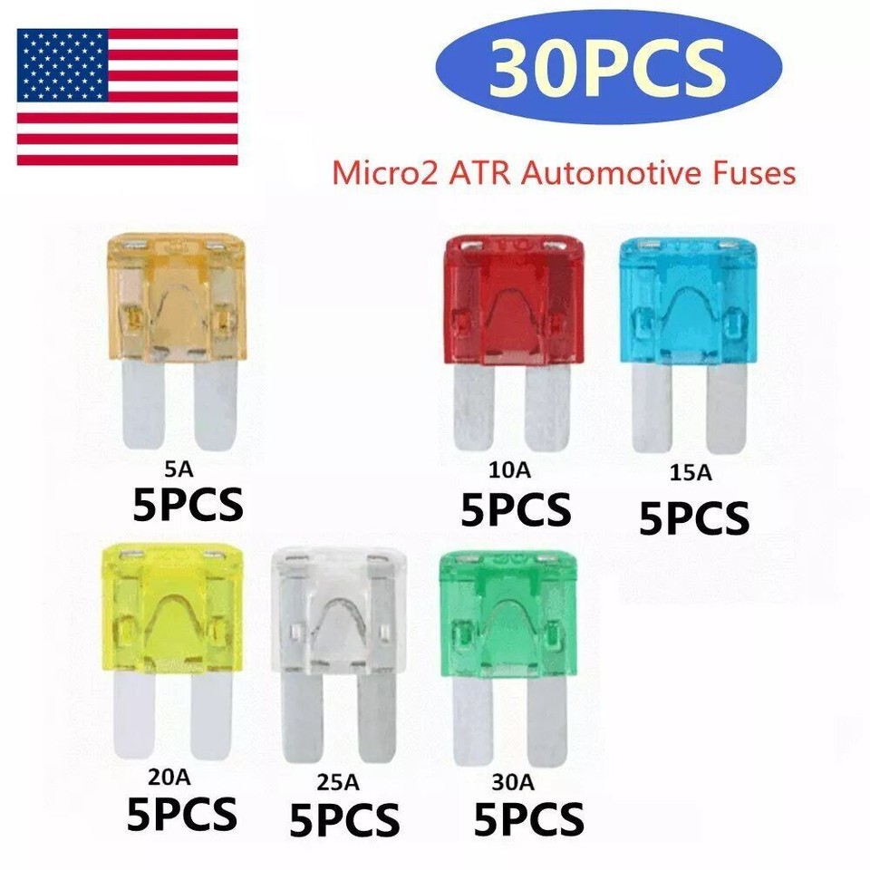 30/140pcs 30A 25A 20A 15A 10A 7.5A 5A ATR Micro2 Blade Fuses Assorted ...