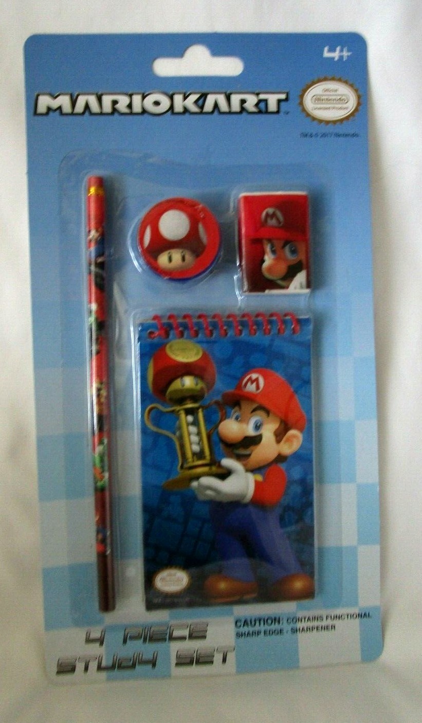 Super Mario Brothers & Friends 4pc Stationary Set Pencil,Sharpner ...
