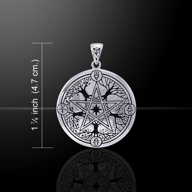 Four Elements Tree of Life Pentacle 925 Sterling Silver Pendant Wiccan ...