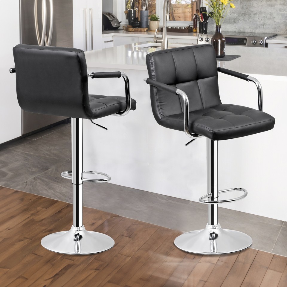 Set of 2/4 Bar Stools Swivel Adjustable Bar Chairs PU Leather w ...