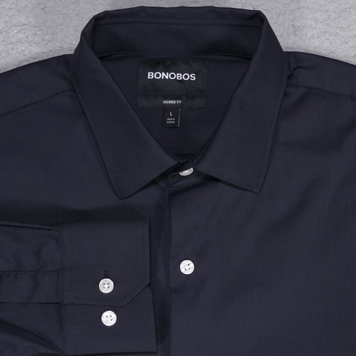 Bonobos Stretch Shirt Mens Large Tailored Fit Black Button Up Long ...