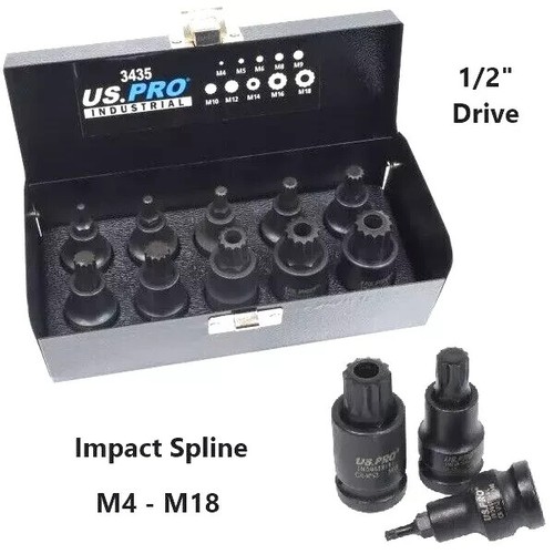US PRO Industrial Impact Spline Bit Socket Set 1/2 Drive M4 - M18 3435 ...