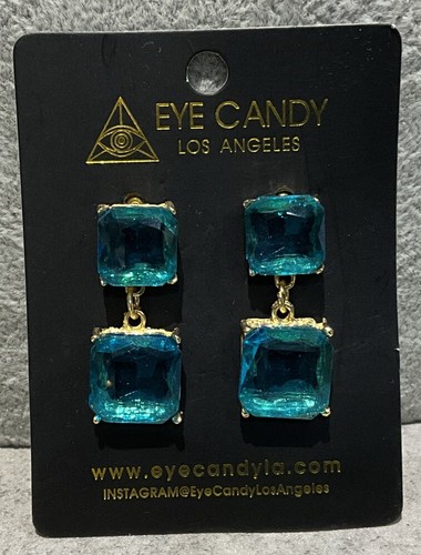 Eye Candy Los Angeles Blue & Gold Tone Square Dangle Earrings | eBay