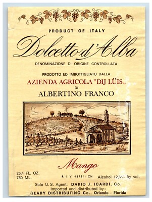 Vintage Dolcetto D Alba Albertino Franco Paper Wine Label Original S83E ...