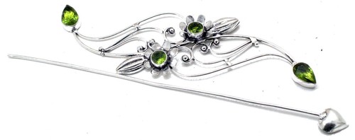 925 Sterling Silver Green Peridot Gemstone Handmade Jewellery Hair Pin ...