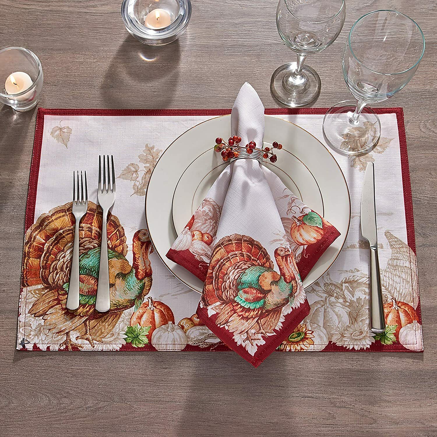 Thanksgiving Tablecloth Turkey Day Print Fabric Pumpkins Leaves Autumn ...