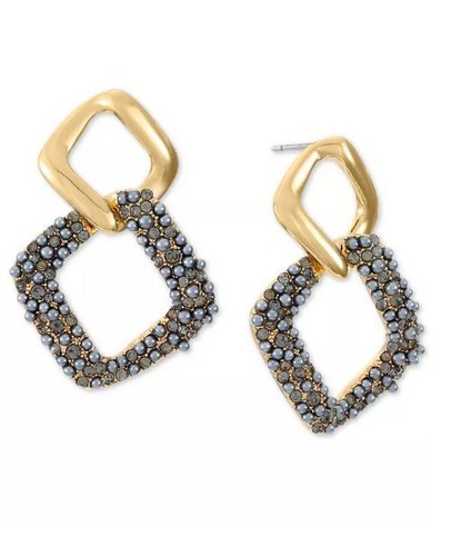 INC Gold-Tone Pavé & Mini Imitation Pearl Interlink Drop Earrings ...