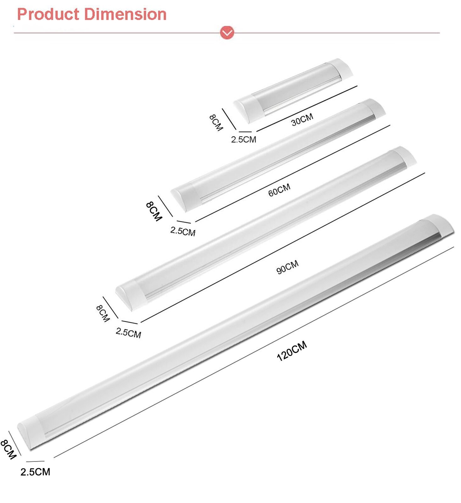 LED Batten Light Ceiling Tube Fluorescent 6500K Daylight 2FT 4FT 5FT ...