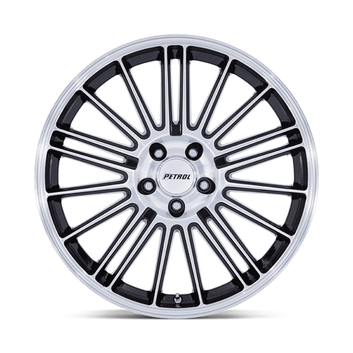 18x8 Petrol PE001 P1D Gloss Black With Machined Wheels 5x120 (35mm) Set ...