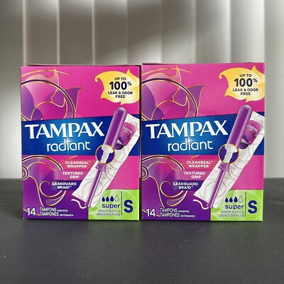 Tampax Radiant Super Absorbency Tampons Unscented 14 Count Box Size S ...