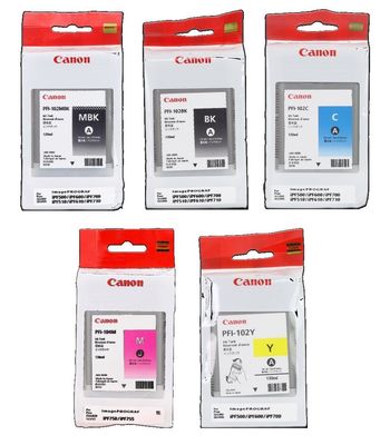 5x Original Ink Canon iPF650 iPF750 iPF760 iPF765 / PFI-104M PFI-102MBK ...