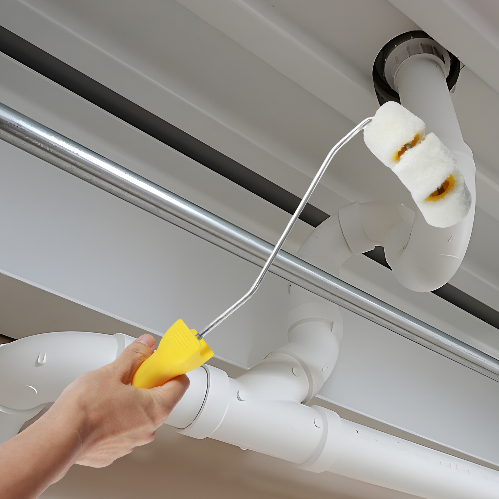 Pipe Paint Roller with Handle 3 Wheels Pipe Tube Roller Brush with ...