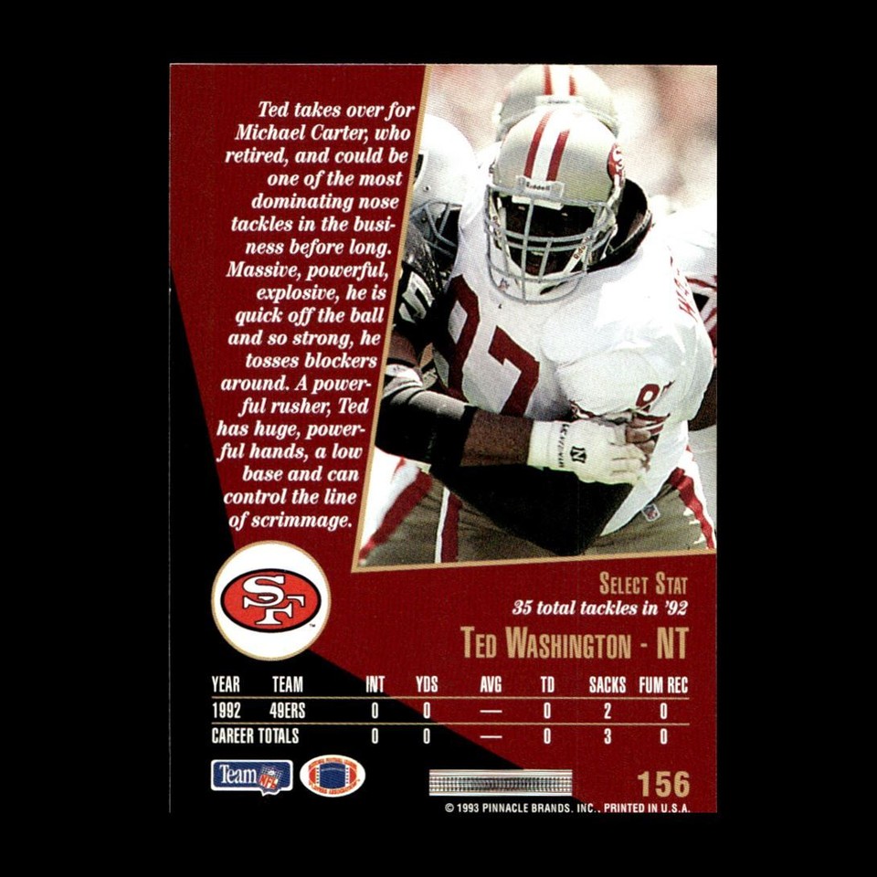 Ted Washington 1993 Select San Francisco 49ers #156 R326E 31 | eBay
