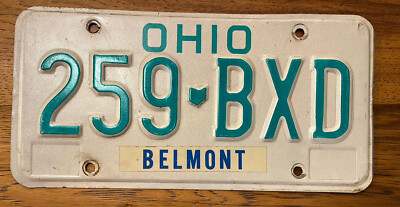 Vintage Ohio License Plate - "259-BXD" (green on off white) Belmont Co ...