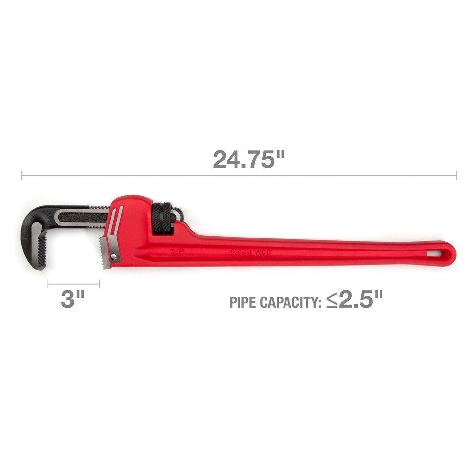 Steelman 24-Inch Heavy-Duty Cast Iron Straight Handle Pipe Wrench 60880 ...