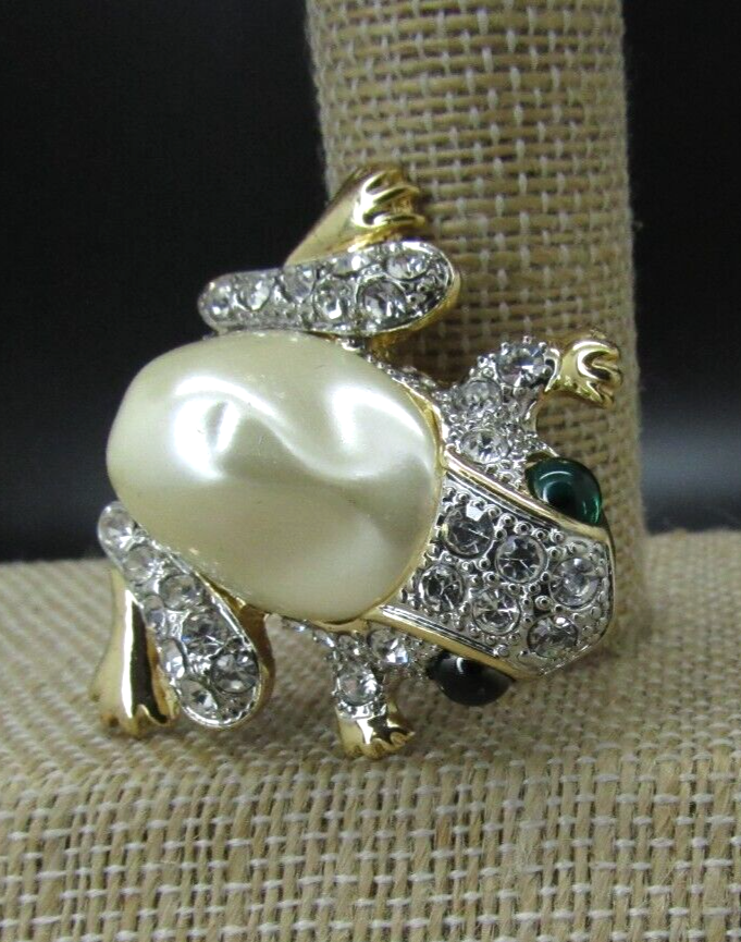 KENNETH J LANE KJL CRYSTAL MABE PEARL GOLD TONE FROG BROOCH PIN NEW | eBay