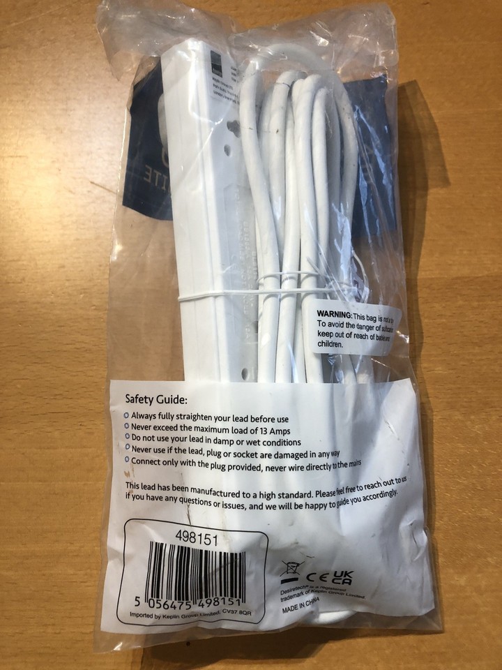 DesireTech white Electric Extension Lead - 4 Way 5 metre lead cable ...