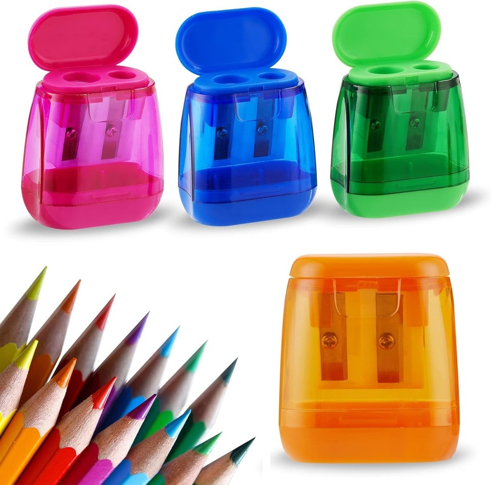 4-Pack Dual Hole Manual Pencil Sharpeners - Safe for Kids, Portable ...