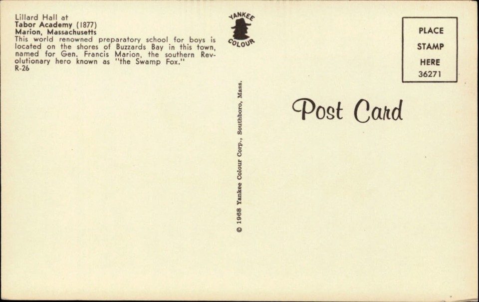 Lillard Hall Tabor Academy Marion Massachusetts vintage postcard s409 ...