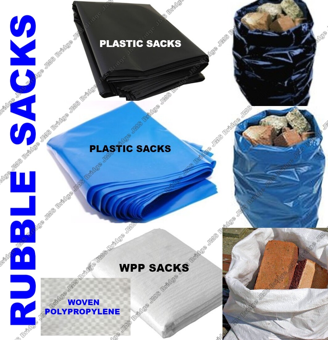 Rubble Sack Black or Blue Plastic Heavy Duty or White Woven WPP - 20x30 ...