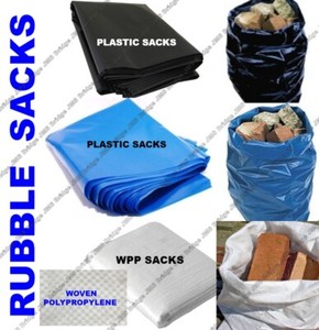 Heavy Duty Tough Builders Rubble Sack Black or Blue Plastic or White ...