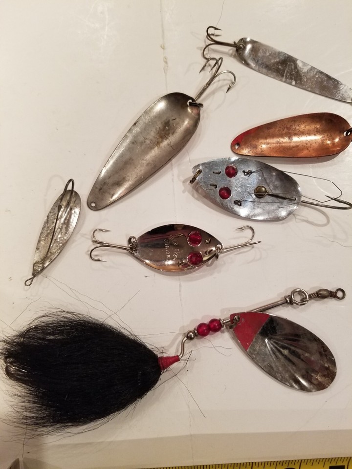 Vtg Red Eye Wiggler Fishing Lure Lot Spinner Spoon Dare Devil USA metal ...