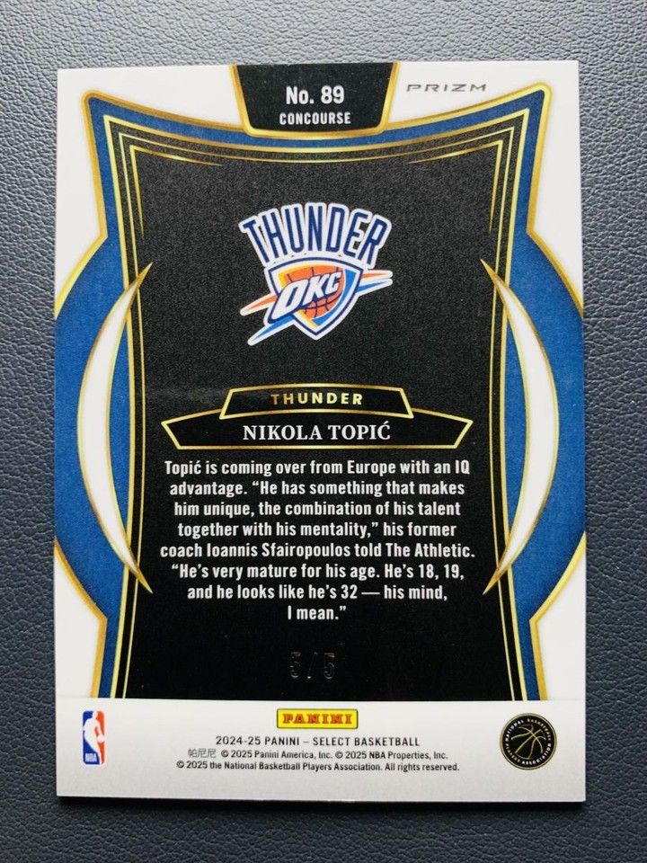 2023-24 Panini Select Nikola Topic RC Rookie Neon Purple Pulsar Prizm 5 ...