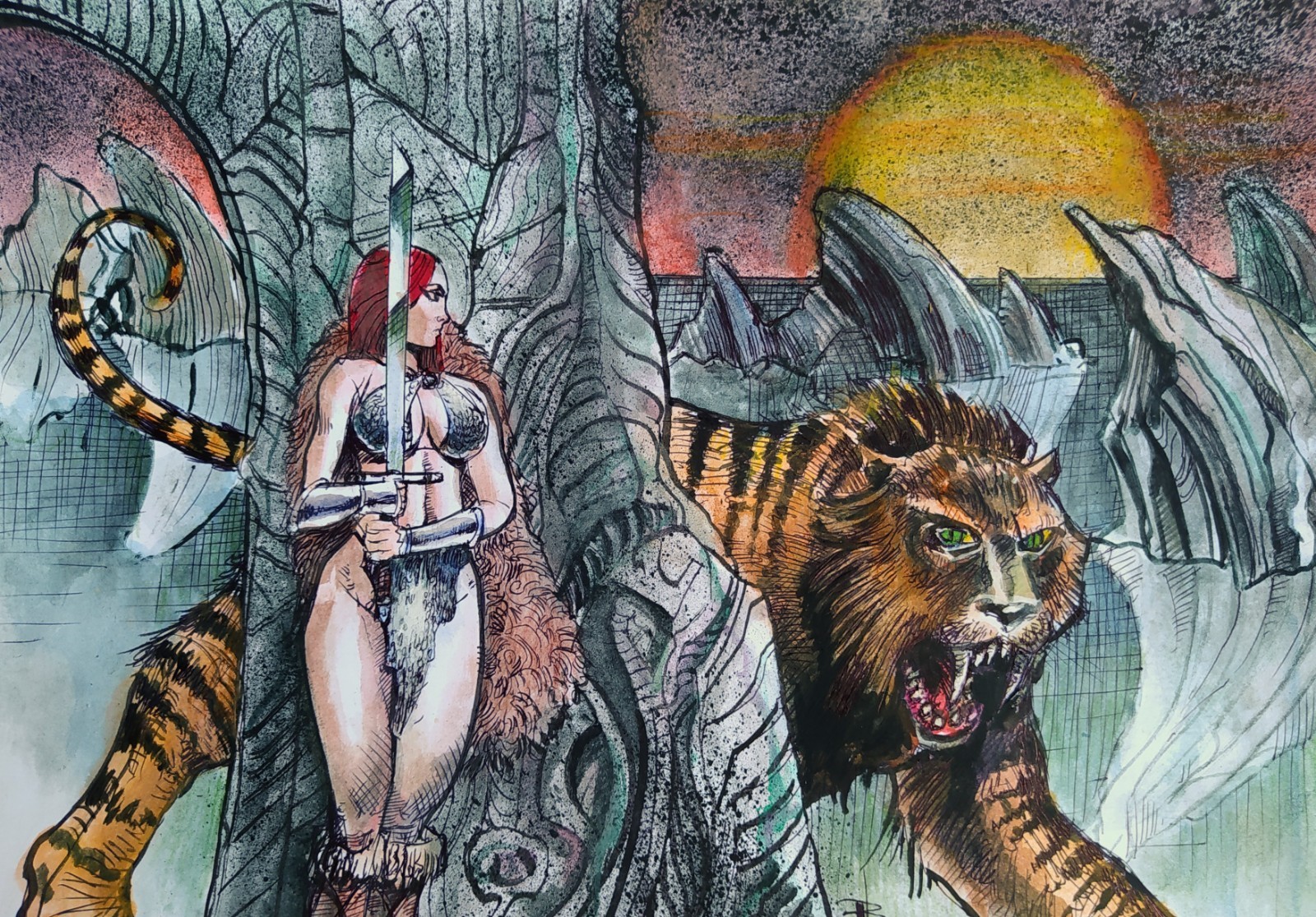 Red Sonja Hunter- Original art by Ed Baptista (A4 Size) It's NOT A copy ...