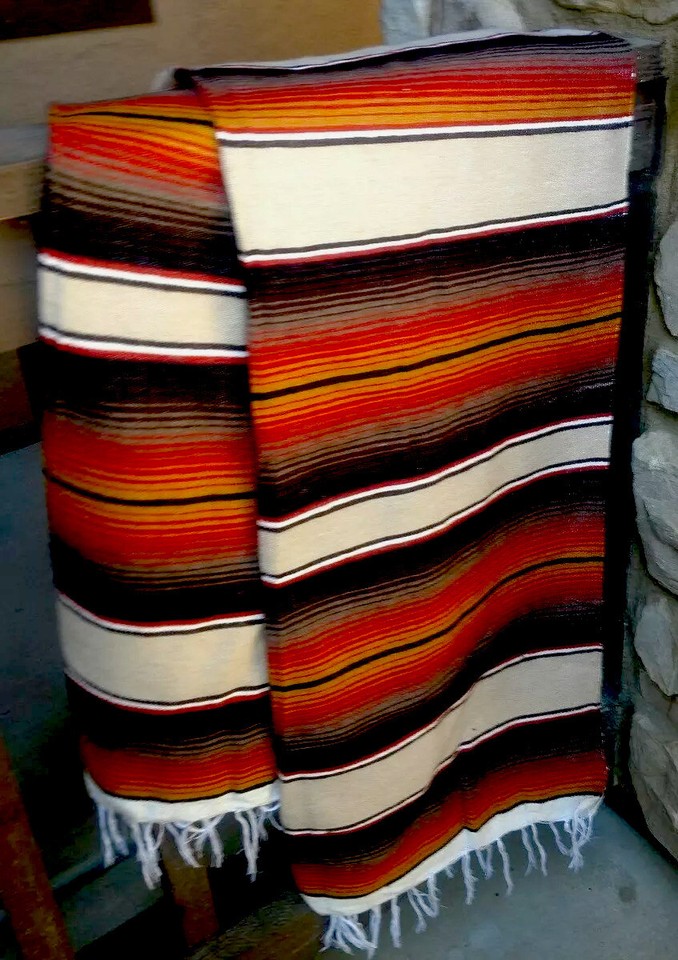 Mexican Serape Blanket Brown Orange Rust And Taupe with white fringe | eBay