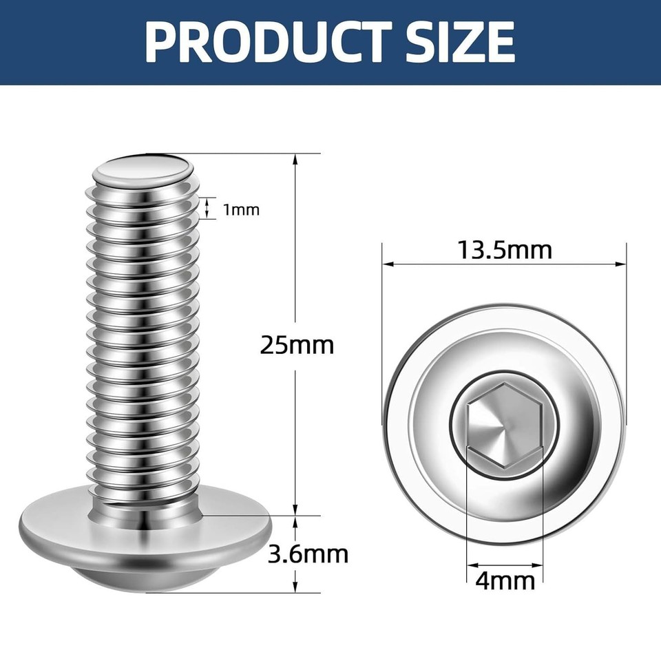 M6-1.0 X 25Mm Flanged Button Head Socket Cap Screws, Stainless Steel 18 ...