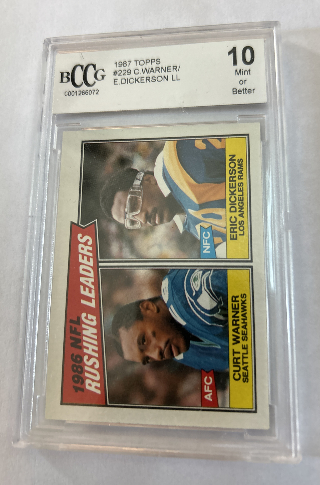 1987 Topps Eric Dickerson Curt Warner 1986 NFL Rushing Leaders Beckett ...