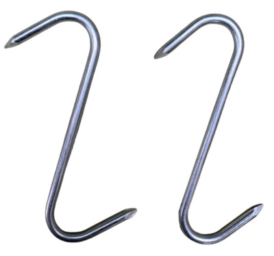 2 x POINTED HEAVY DUTY 100MM STEEL S HOOKS HANGING Meat Rust Butchers ...