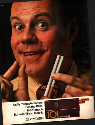 1968 CHESTERFIELD 101 Cigarettes man measuring silly millimeter Vintage ...